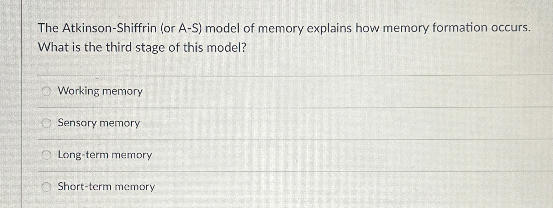 Solved The Atkinson-Shiffrin (or A-S) ﻿model of memory | Chegg.com