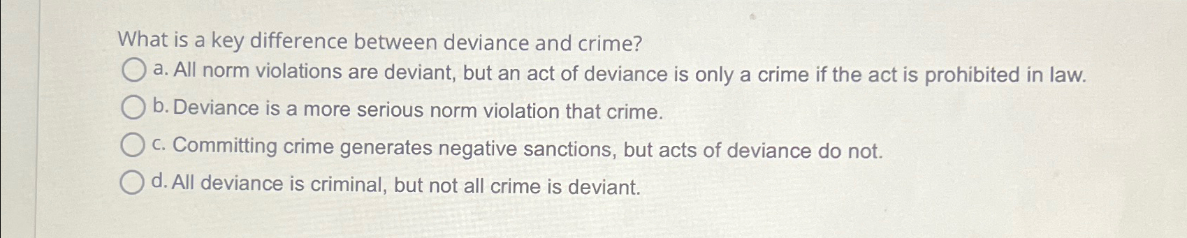 Solved What is a key difference between deviance and | Chegg.com