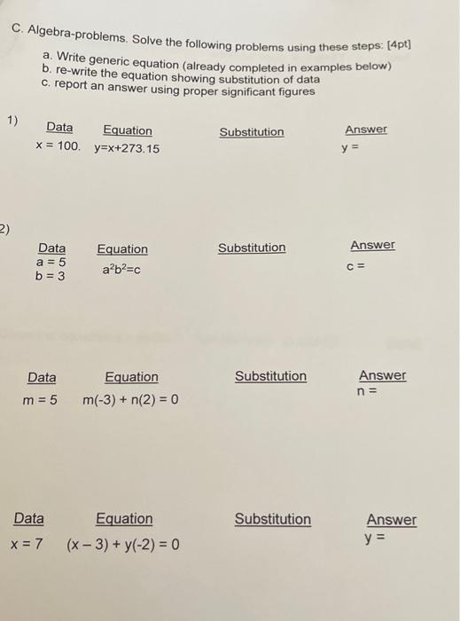 Solved C. Algebra-problems. Solve the following problems | Chegg.com