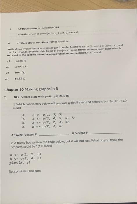 Solved 4. 4.9 Data structures - Matrices HAND IN Hand in a | Chegg.com