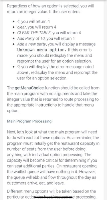 Solved Menu Display / Option Selection Processing - | Chegg.com