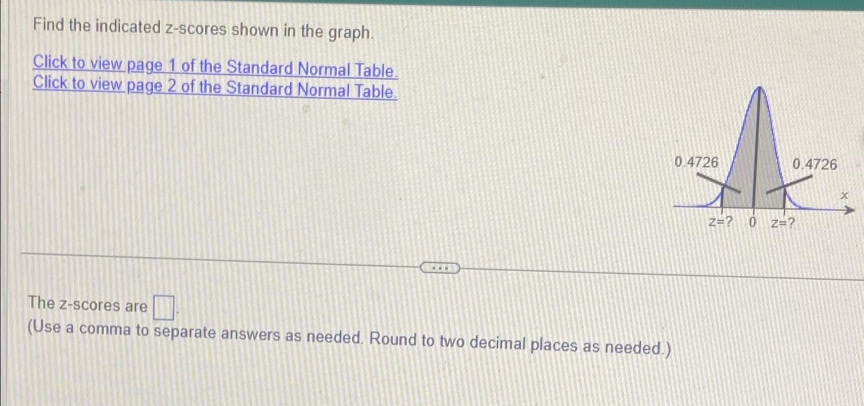Solved Find the indicated z-scores shown in the graph.Click | Chegg.com