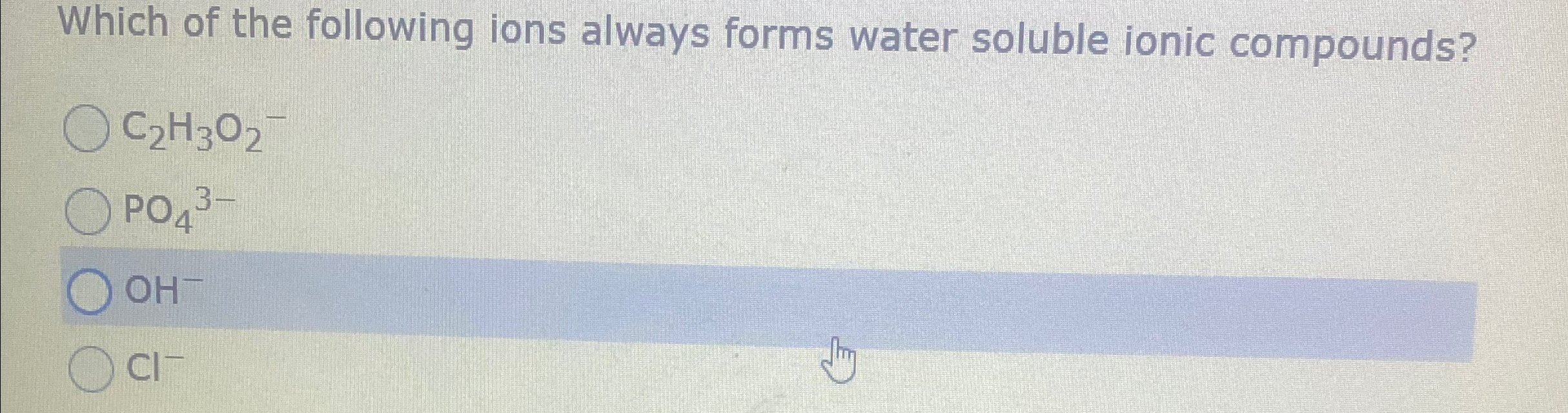 Solved Which of the following ions always forms water | Chegg.com