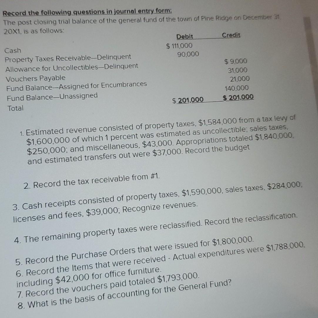 Solved Record the following questions in journal entry form: | Chegg.com