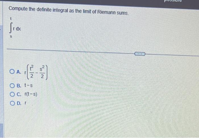Solved Compute the definite integral as the limit of Riemann | Chegg.com