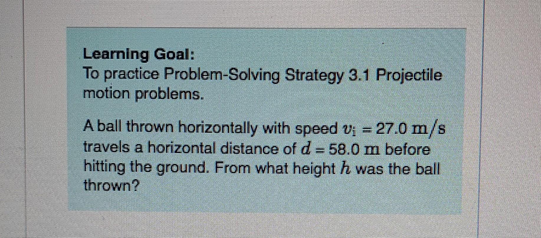 Solved A ball thrown horizontally at v:=27.0 m/s travels a | Chegg.com