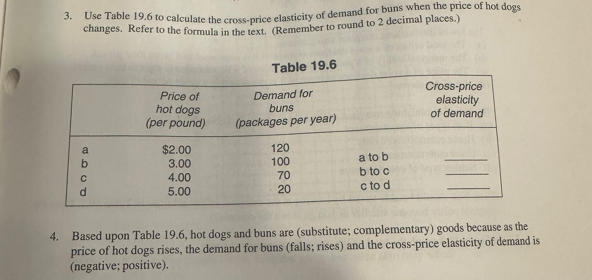 Solved Use Table 19.6 ﻿to calculate the cross-price | Chegg.com