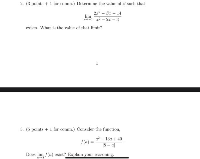 Solved 2. ( 3 points +1 for comm.) Determine the value of β | Chegg.com