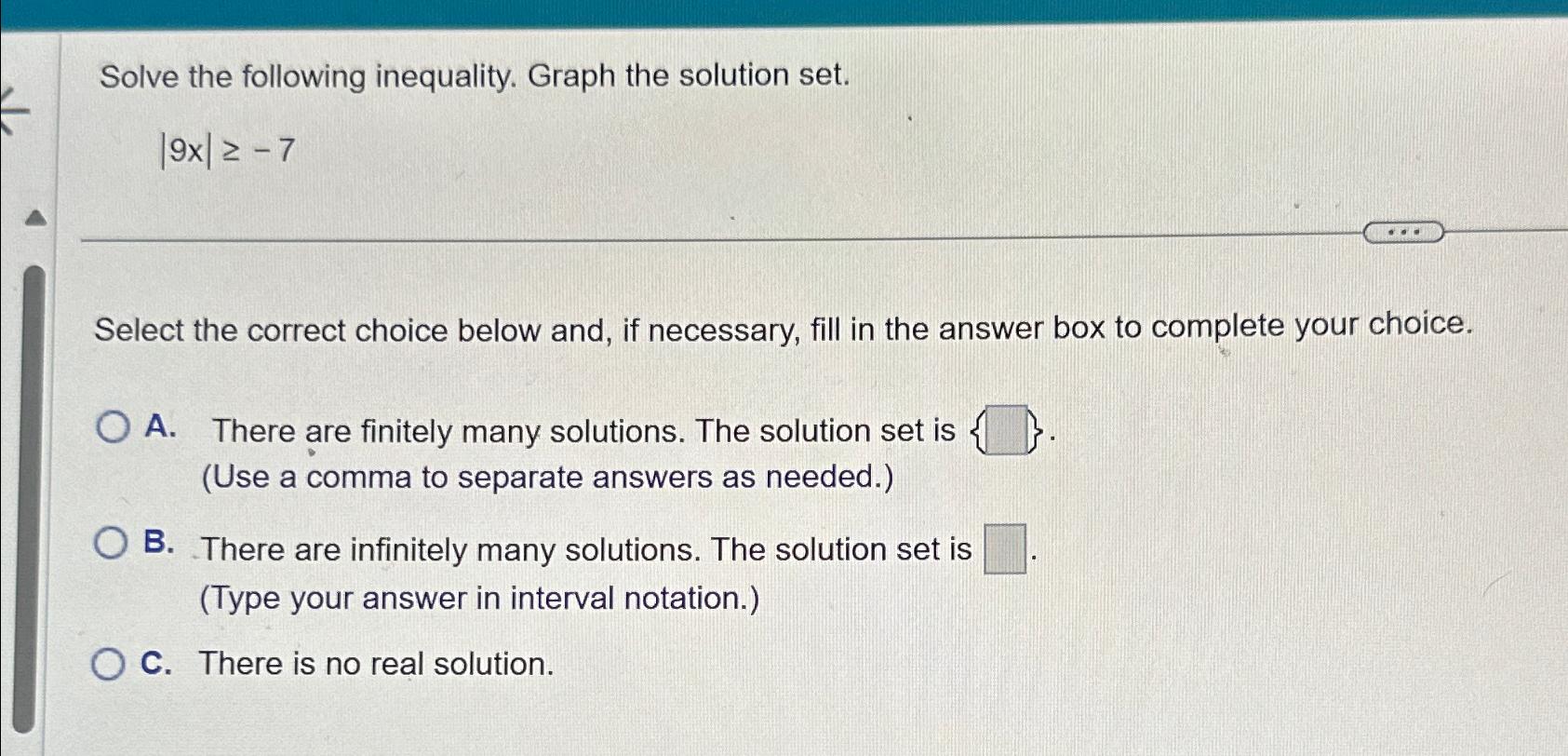 Solved Solve the following inequality. Graph the solution | Chegg.com