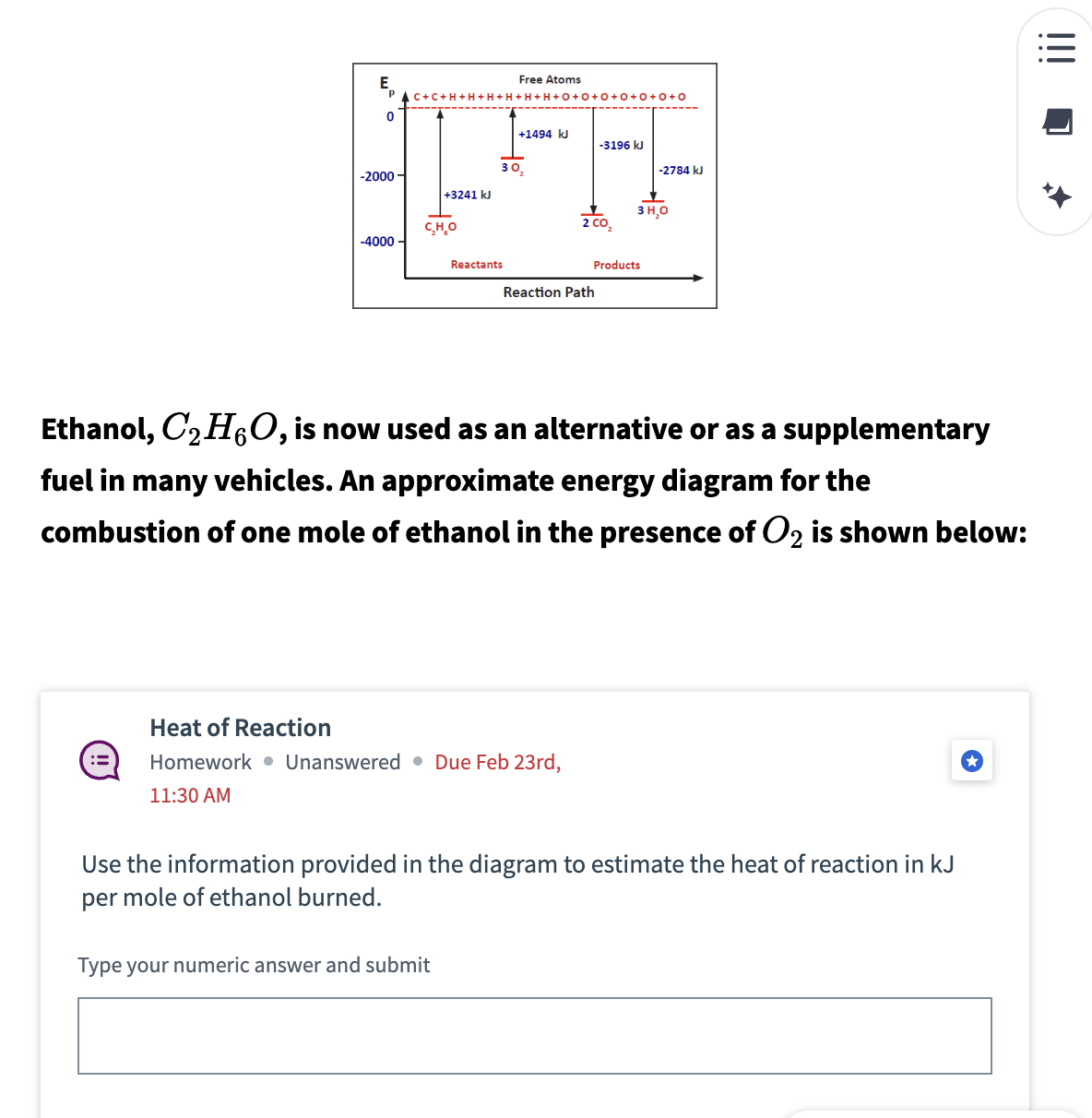 Solved Ethanol, C2H6O, ﻿is now used as an alternative or as | Chegg.com