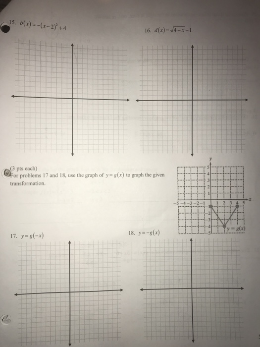 Solved 15. 6(x)=(x-2)² + 4 16. d(x)= 14 - 1-1 (3 pts each) | Chegg.com