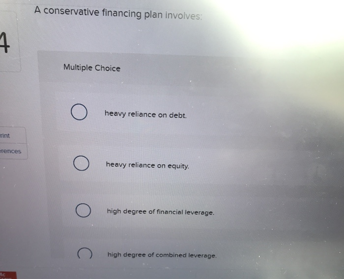 Solved A conservative financing plan involves: Multiple | Chegg.com