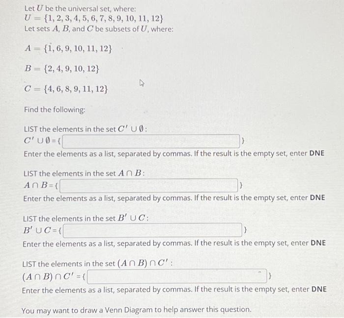 Solved U={1,2,3,4,5,6,7,8,9,10,11,12} Let sets A,B, and C be | Chegg.com