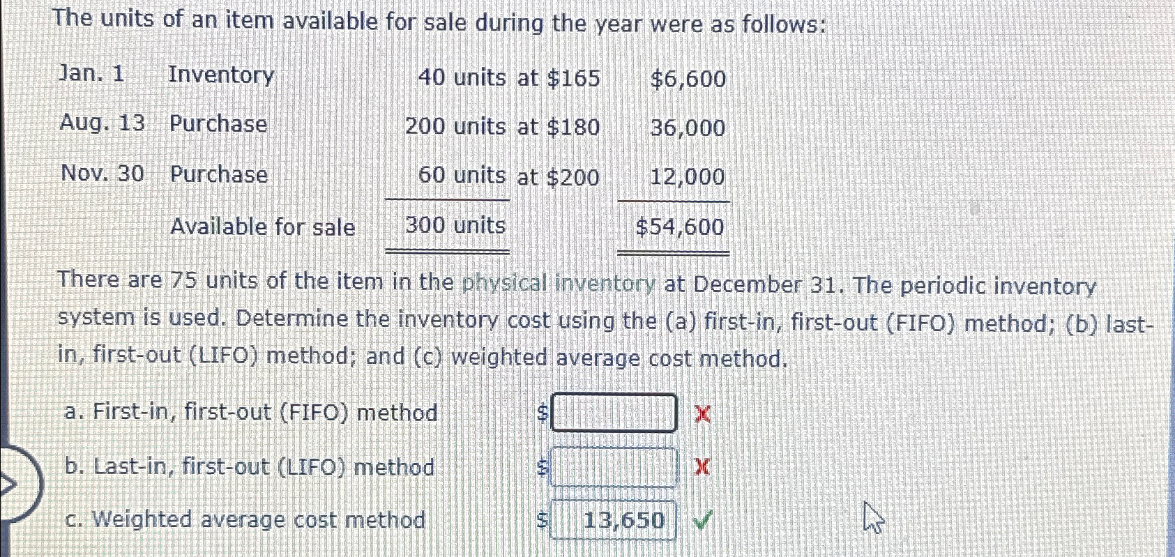 Solved The units of an item available for sale during the | Chegg.com
