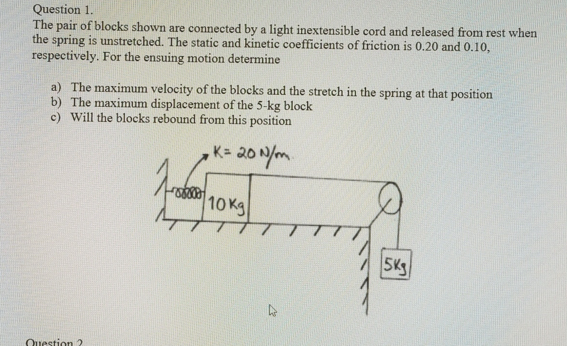 Solved Question 1.The pair of blocks shown are connected by | Chegg.com
