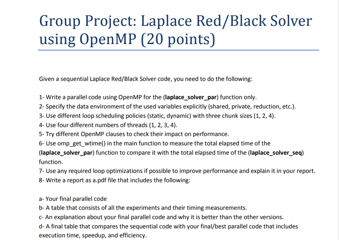Solved Given A Sequential Laplace Redblack Solver Code You 0166
