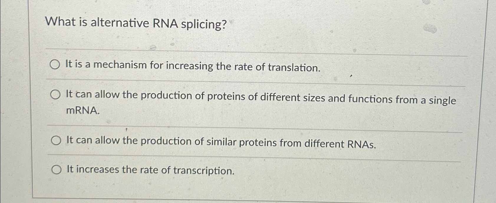 Solved What is alternative RNA splicing?It is a mechanism | Chegg.com