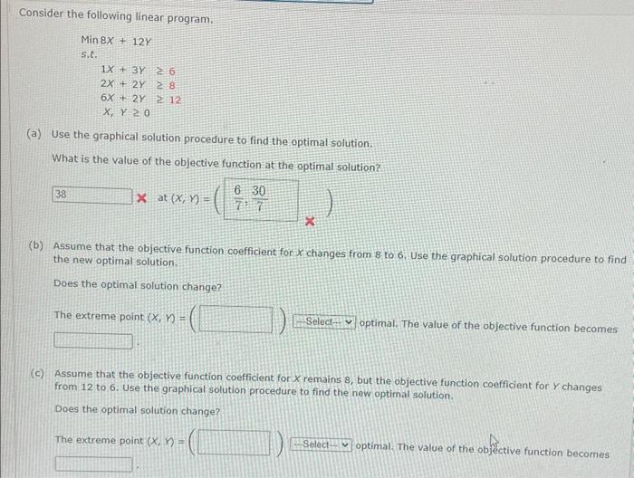 Solved Consider the following linear program. Min 8X+12Y | Chegg.com