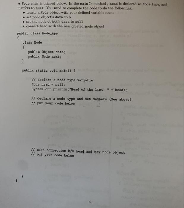 Solved A Node class is defined below. In the main() method, | Chegg.com