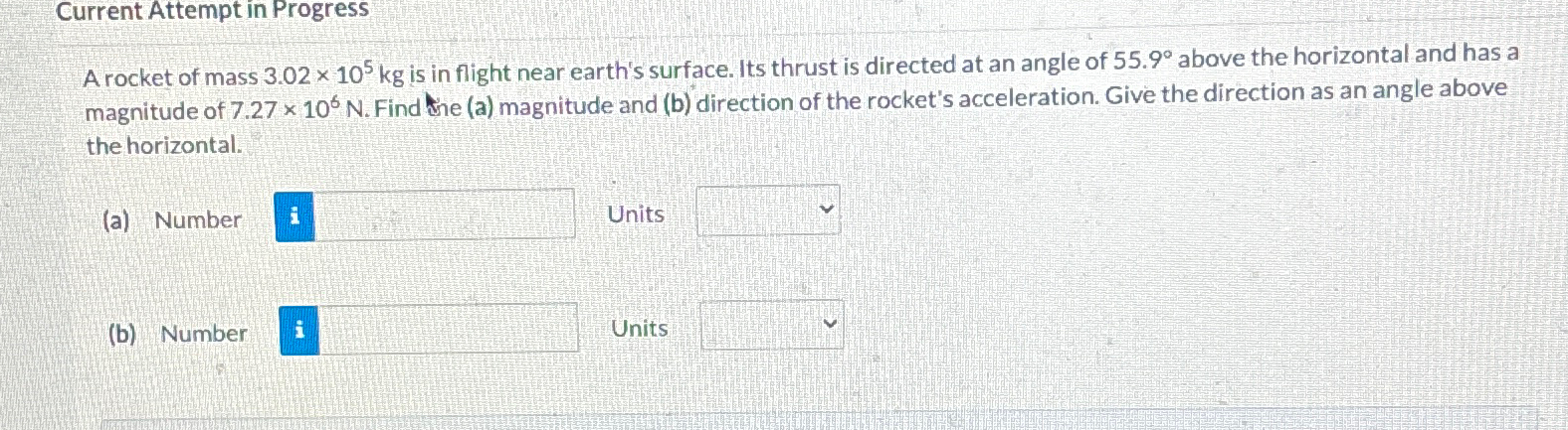 Solved Current Attempt in ProgressA rocket of mass | Chegg.com