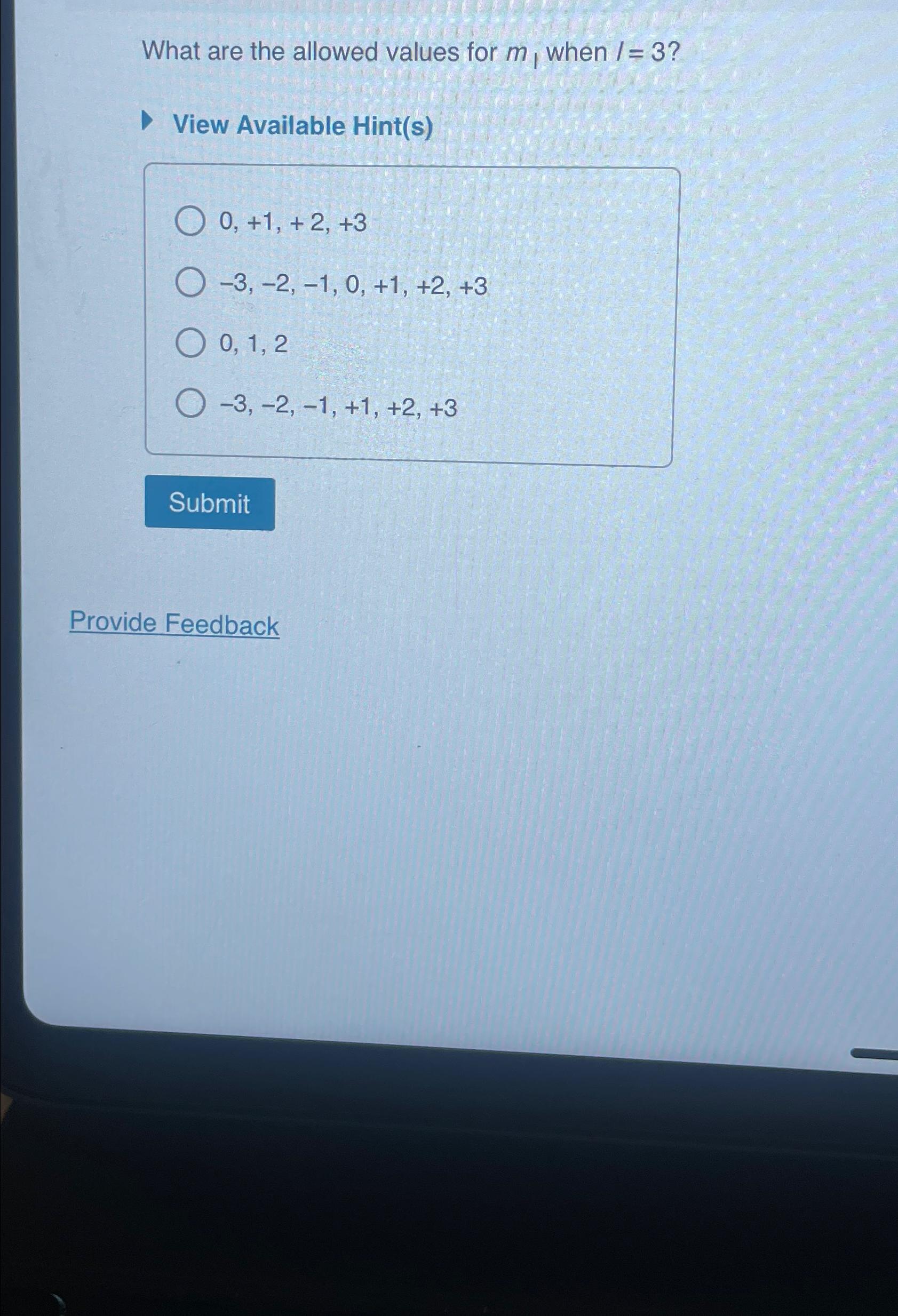 Solved What are the allowed values for m1 ﻿when I=3 ?View | Chegg.com