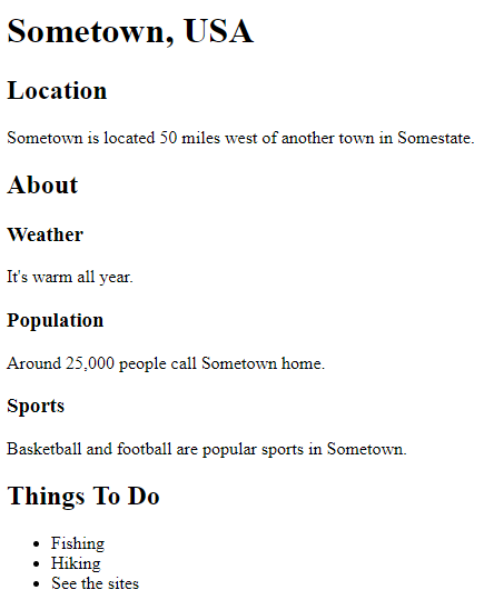 Create a webpage about your hometown like the example | Chegg.com