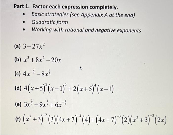 Solved Part 1. Factor each expression completely. Basic | Chegg.com