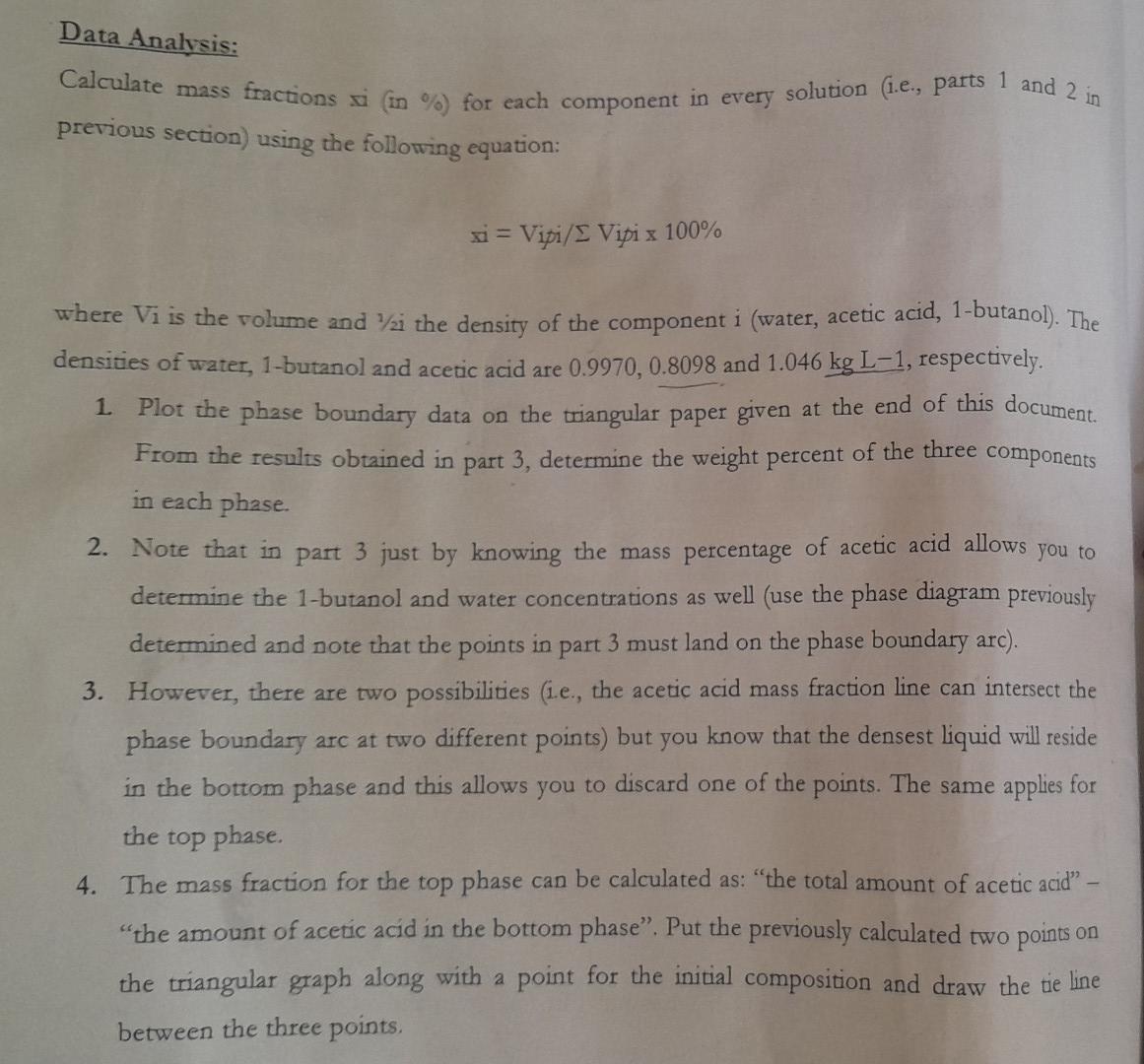Solved Data Analysis: Calculate mass fractions x (in \%) for | Chegg.com