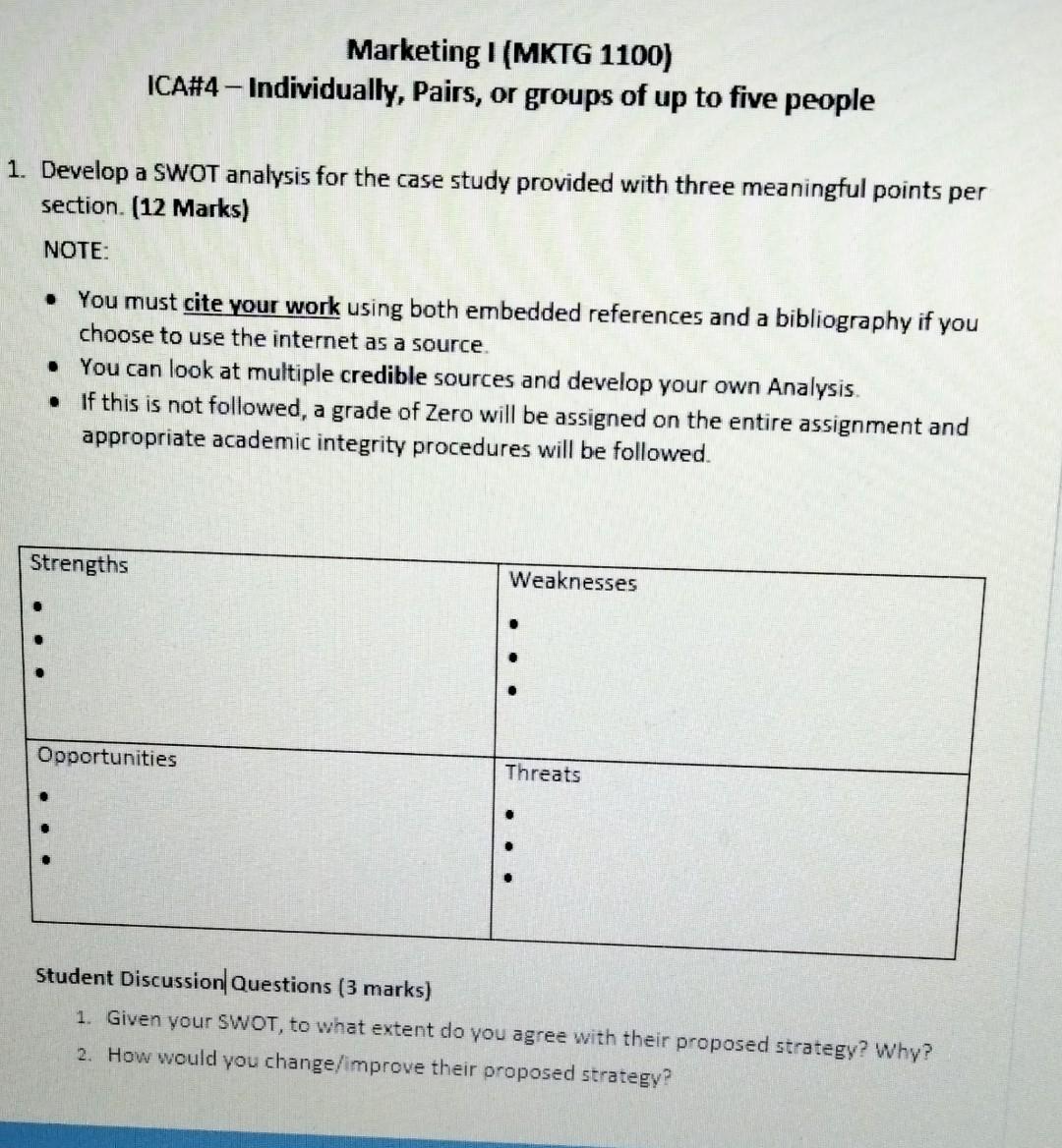 Solved Marketing I (MKTG 1100) ICA\#4 - Individually, Pairs, | Chegg.com