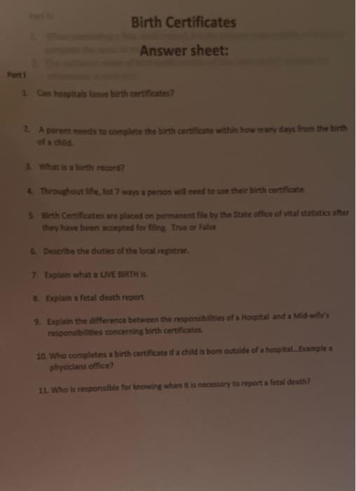 Solved Birth Certificates Answer sheet: 1 Can hospitals | Chegg.com