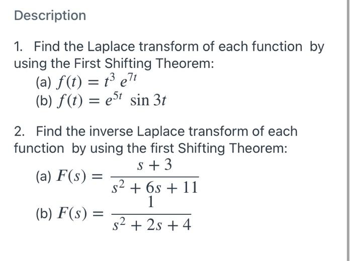 Solved Description 1. Find the Laplace transform of each | Chegg.com