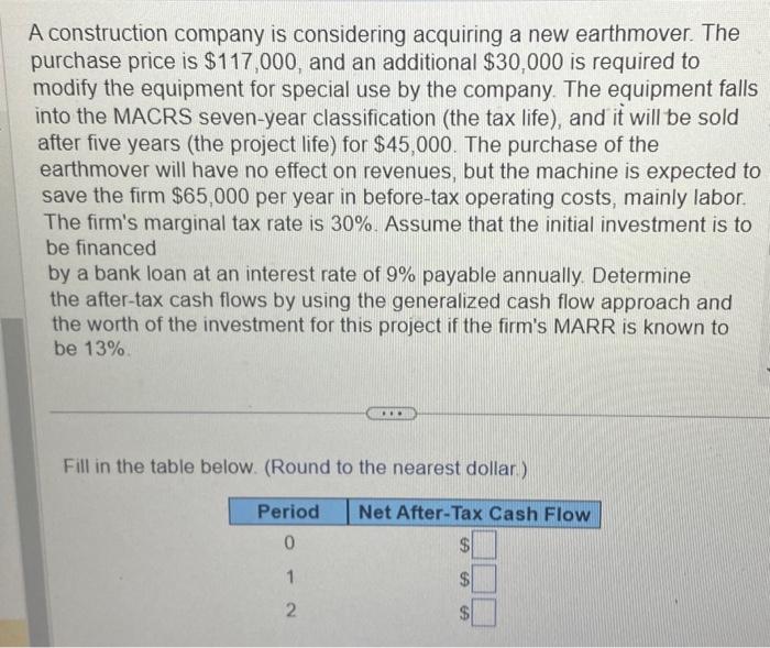 Solved A construction company is considering acquiring a new | Chegg.com