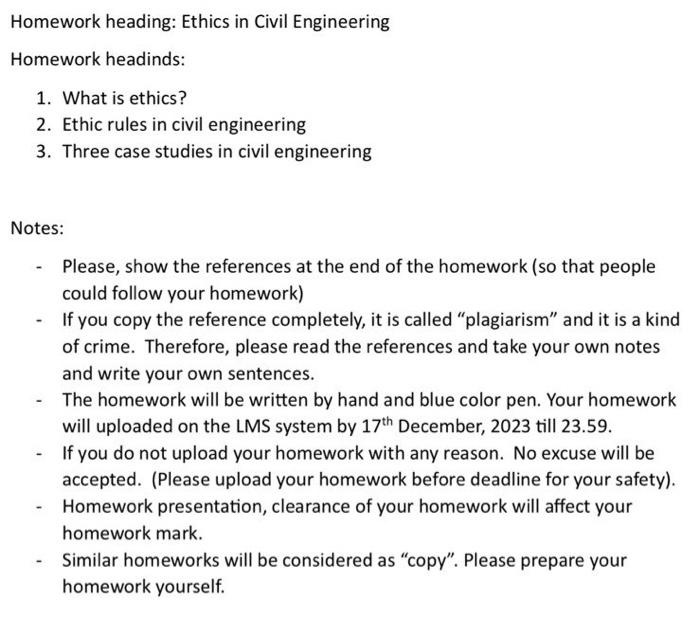 Solved Homework heading: Ethics in Civil Engineering | Chegg.com
