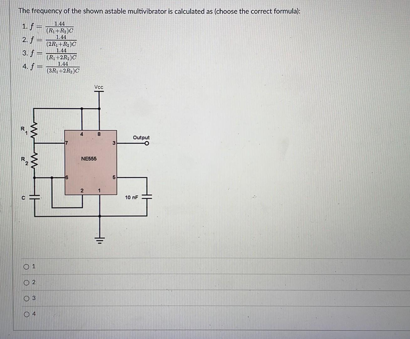 Solved The frequency of the shown astable multivibrator is | Chegg.com