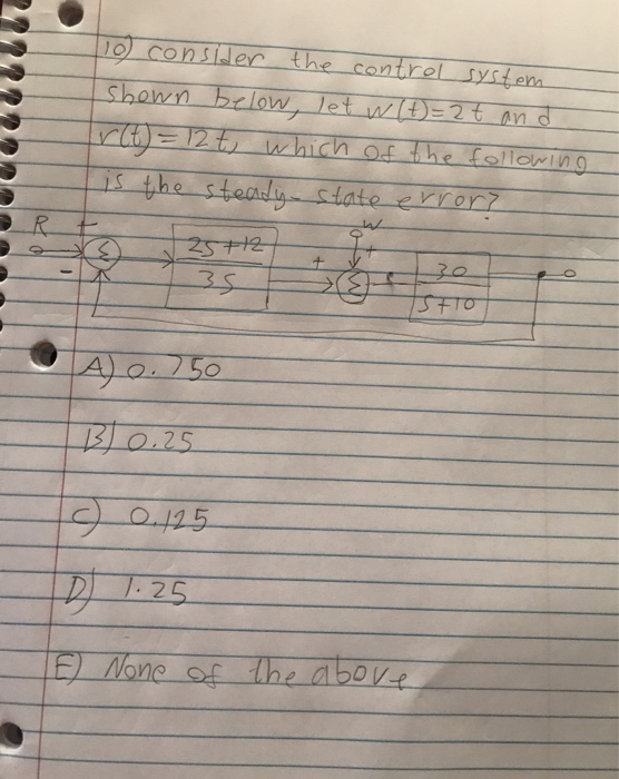 Solved 10 consider the control system shown below, let w (t) | Chegg.com