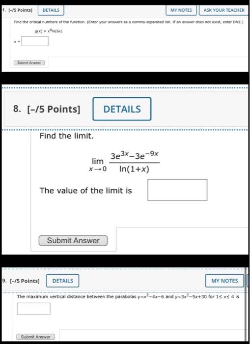 Solved 1. (-5 points) DETAILS MY NOTES ASK YOUR TEACHER Find | Chegg.com