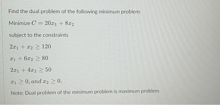 Solved Find the dual problem of the following minimum | Chegg.com