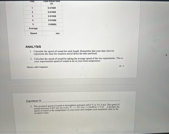 Solved DATA TABLE 1 TABLE 2 ANALYSIS 1. Calculate the speed | Chegg.com