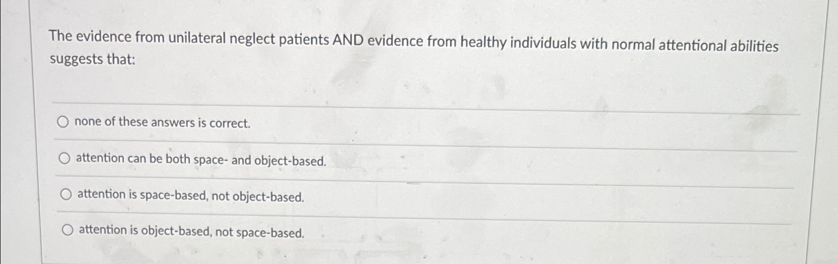 Solved The evidence from unilateral neglect patients AND | Chegg.com