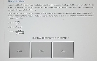 Solved The Ninth GateYou arrive at the final gate, which | Chegg.com