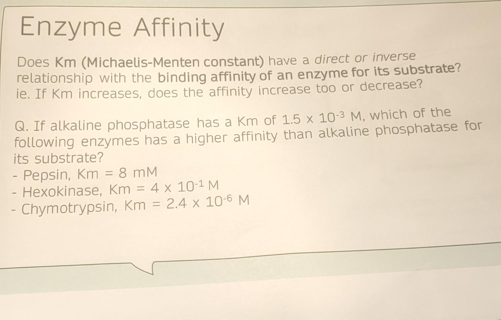 Solved Q. If alkaline phosphatase has a Km of 1.5×10−3M, | Chegg.com