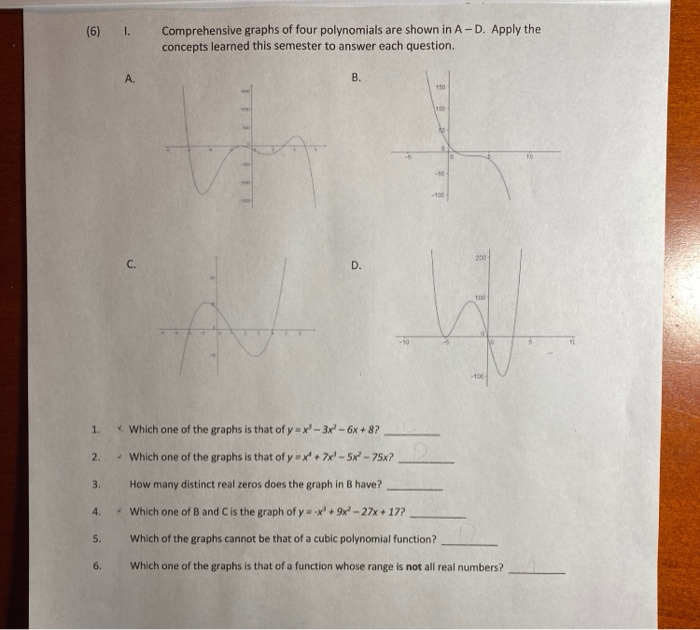 Solved (6) 1. Comprehensive graphs of four polynomials are | Chegg.com