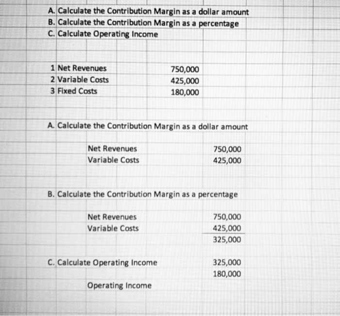 Solved A. Calculate the Contribution Margin as a dollar | Chegg.com