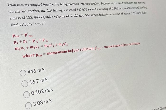 Solved Train cars are coupled together by being bumped into | Chegg.com