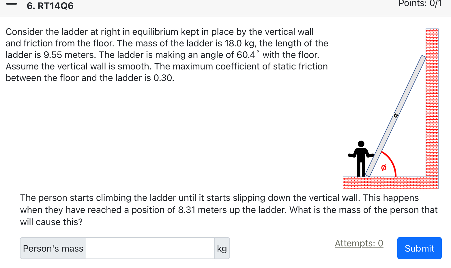 Solved Consider the ladder at right in equilibrium kept in | Chegg.com