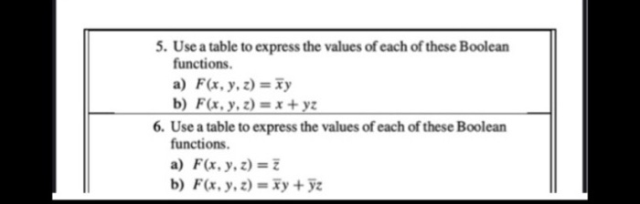 Solved 5. Use a table to express the values of each of these | Chegg.com