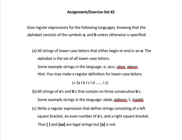 Solved Assignment/Exercise Set #2 Give regular expressions | Chegg.com
