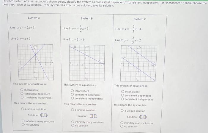 Solved For each system of linear equations shown below, | Chegg.com