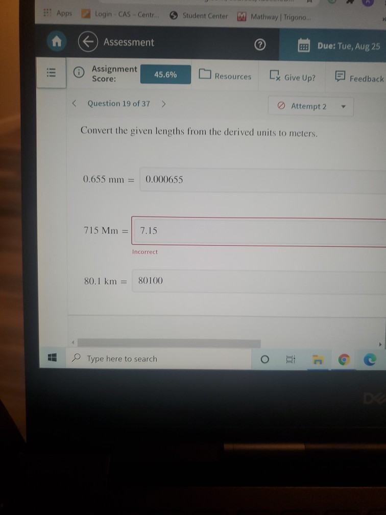 Solved Apps Login - CAS Centr. 5 Student Center M Mathway | | Chegg.com