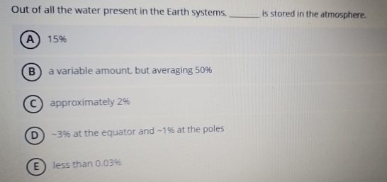 Solved Out of all the water present in the Earth systems,is | Chegg.com